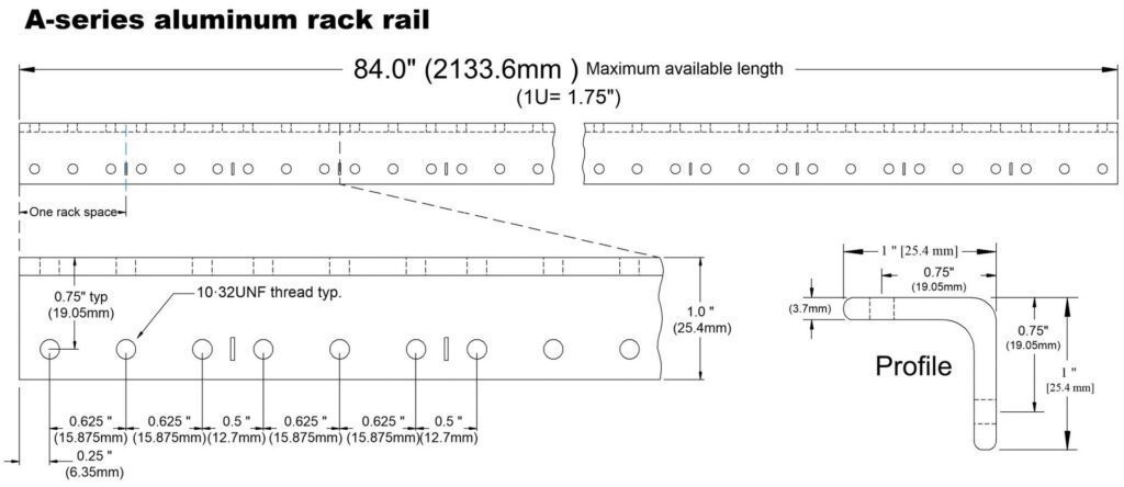 Aluminum Rack Rail Tapped (A-Series) For Electronics Rack - Star Case