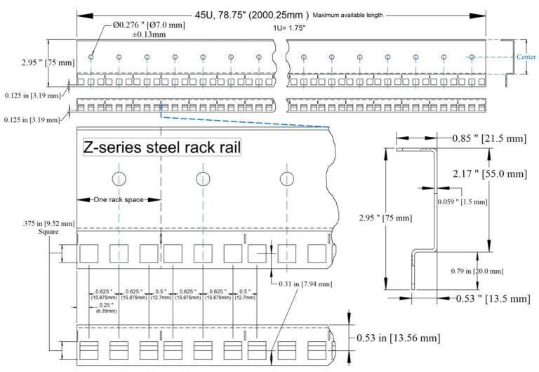 Rack Rail Square Holes (Z-Series) For Electronics Rack - Star Case